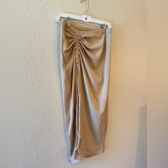 Cider | Skirts | Cider Tan Maxi Skirt With Ruched Detail | Poshmark